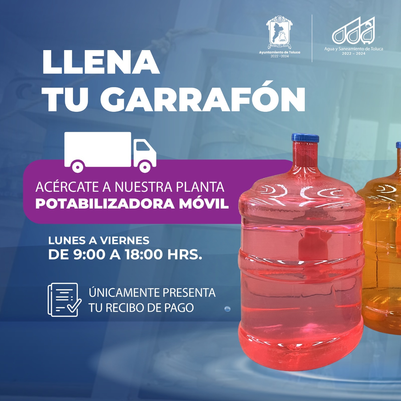 En Toluca, llena gratis tu garrafón de agua